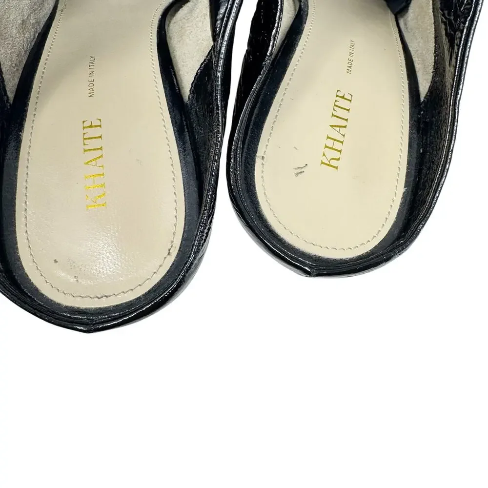 KHAITE | Shoes | Khaite Rowan Mules Black Crinkled Patent Leather ...